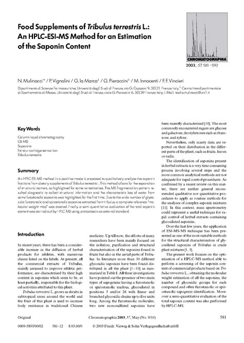 Pdf Food Supplements Oftribulus Terrestris L An Hplc Esi Ms Method For An Estimation Of The