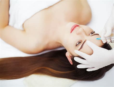Injection And Woman Beauty Face Attractive Girl With Perfect Sk Stock