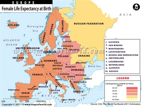 Map Of Female Life Expectancy At Birth In European Countries