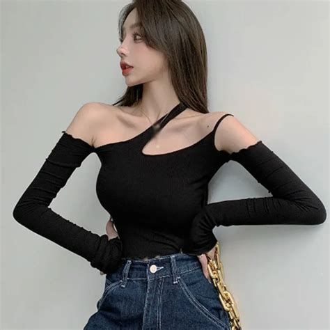 Slim Thin Long Sleeve Shirts Women Sexy Navel Exposed Short T Shirt