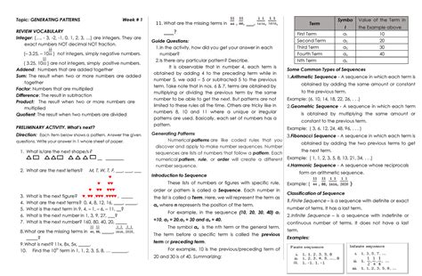 As Math10 Q1 Week1 Generating Patterns New Topic Generating Patterns