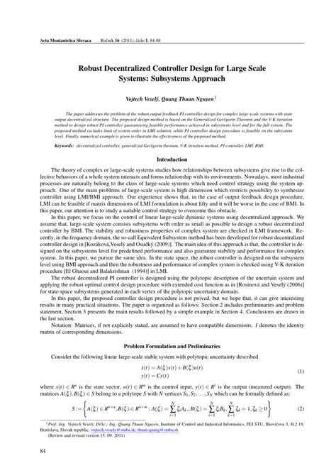 Pdf Robust Decentralized Controller Design For Large Scale Systems