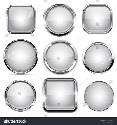 White Buttons Chrome Frame Round Square Stock Illustration Shutterstock