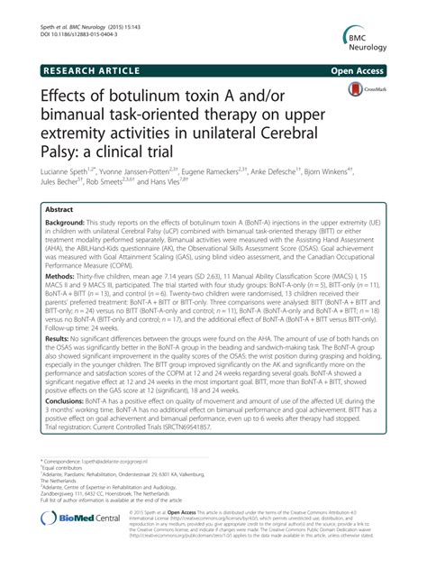 Pdf Effects Of Botulinum Toxin A Andor Bimanual Task Oriented