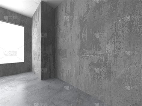 黑暗的混凝土空房间。现代建筑设计素材 花瓣网