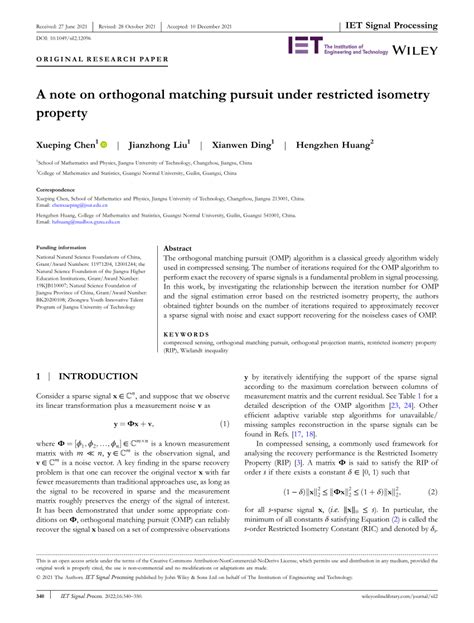 Pdf A Note On Orthogonal Matching Pursuit Under Restricted Isometry