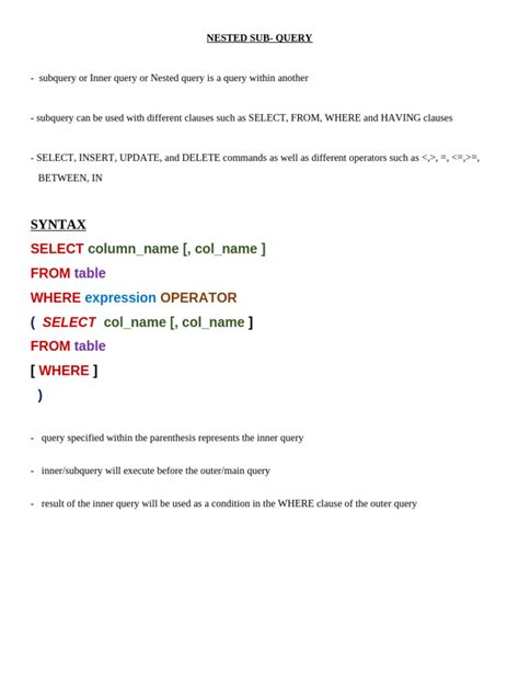 Nested Subquery1 Pdf