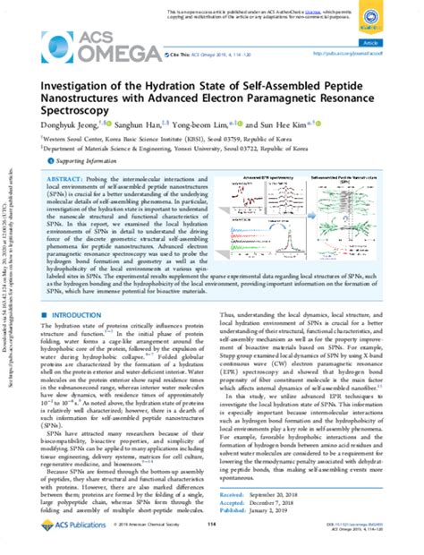 Pdf Investigation Of The Hydration State Of Self Assembled Peptide Nanostructures With
