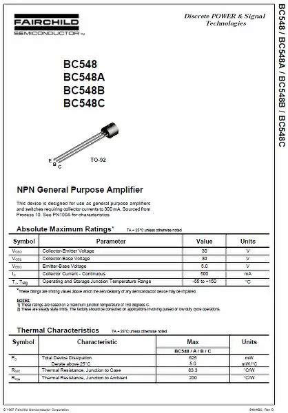 Bc548 Transistor Pinout Specifications Datasheet And Applications