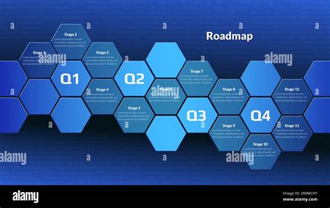 Horizontal Roadmap With Honeycombs On Digital Blue Background Timeline