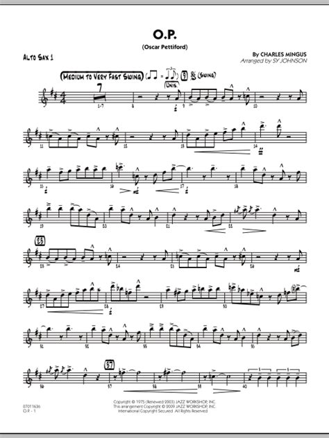 Op Oscar Pettiford Alto Sax 1 Sheet Music Sy Johnson Jazz