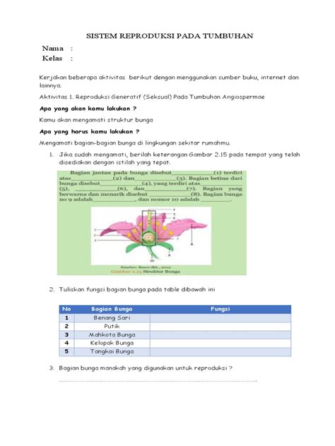 Tugas 1 Ipa Kelas 9 Sistem Reproduksi Pada Tumbuhan Pdf