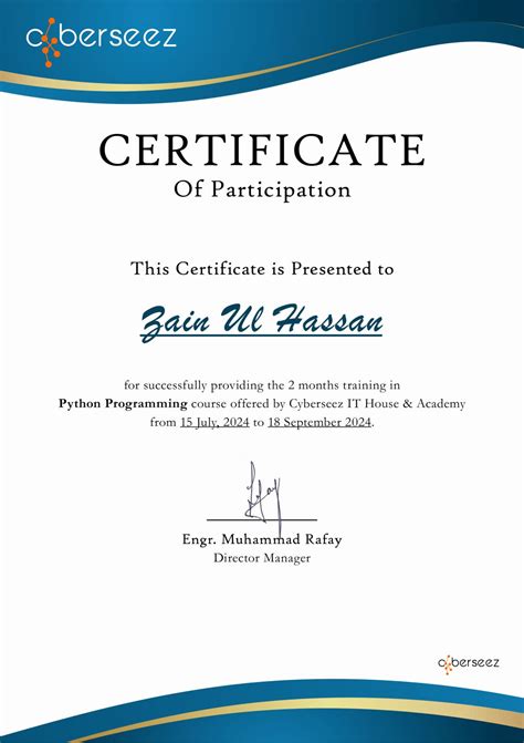 Zain Ul Hassan Awan On Linkedin Pythonprogramming Instructorlife Certificateofparticipation