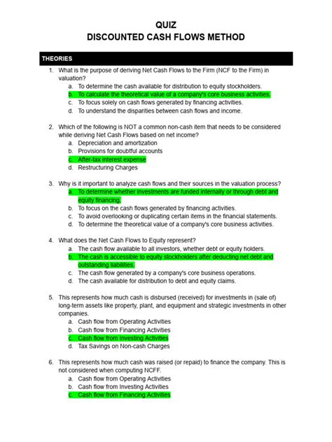 Answer Key Discounted Cash Flow Method Pdf Equity Finance