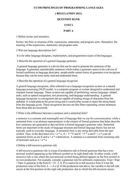 Qb Ccs58 Principles Of Programming Languages Ccs58 Principles Of