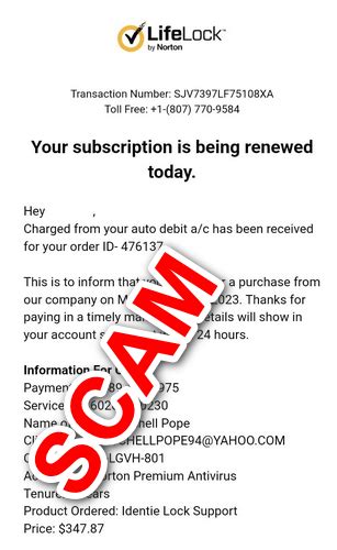 Lifelock Subscription Renewal Email Scam Dont Fall For It