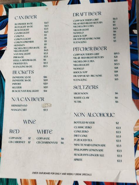 Menu At Tipsy Tarpon Pub And Bar Crystal River