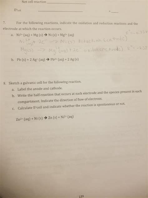 Solved Net Cell Reaction Ecell 7 For The Following Chegg