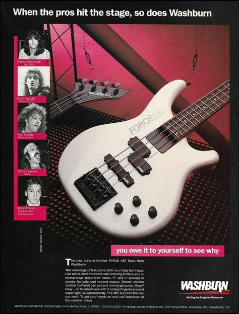 Washburn Force Abt B30 Bass Guitar 1987 Advertisement 8 X 11 Ad Print