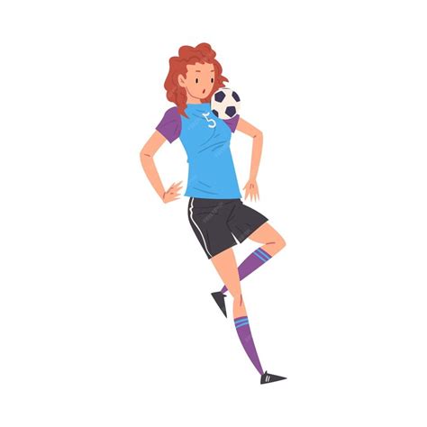 Premium Vector Girl Playing Soccer Young Woman Football Player