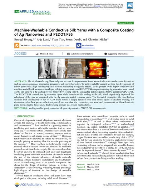 Pdf Machine Washable Conductive Silk Yarns With A Composite Coating