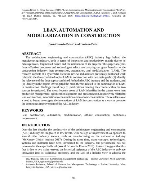 Pdf Lean Automation And Modularization In Construction · Overview Of