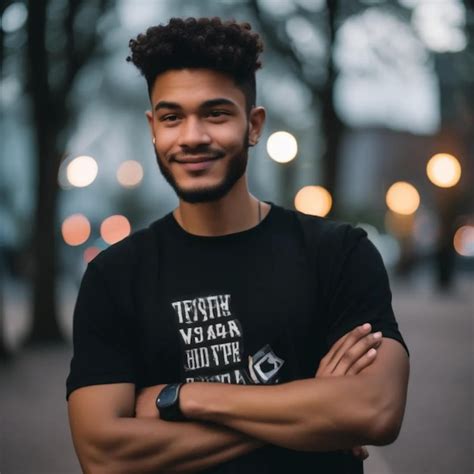 Premium Photo Man In Black Crew Neck T Shirt Holding Black