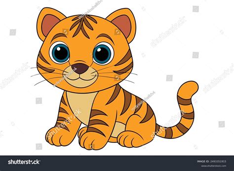 Cheerful Cartoon Tiger Cub Sitting Vector Stock Vector Royalty Free