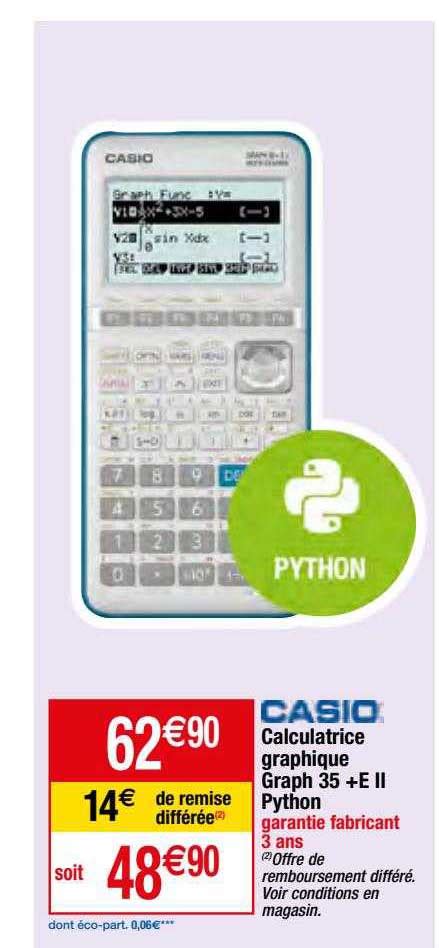 Promo Casio Calculatrice Graphique Graph E II Python Chez Migros France ICatalogue Fr