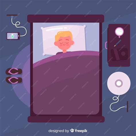 플랫 스타일의 침대에서 자고있는 사람 무료 벡터