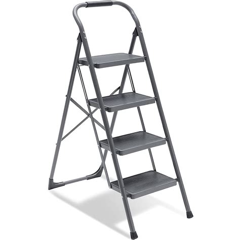 Alohappy 4 Step Ladder Folding Stool With Anti Slip Pedal Steel Handrail Portable For Kitchen
