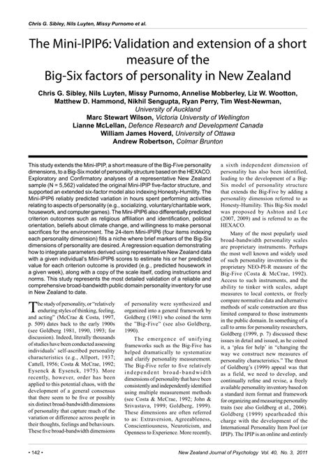 Pdf The Mini Ipip6 Validation And Extension Of A Short Measure Of