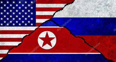 EE UU Rusia Y Corea Del Norte Bandera Juntos En Un Muro Texturizado Relaciones Entre Rusia