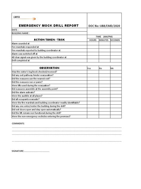 No Ubb Emd 2020 Emergency Mock Drill Report Pdf Emergency Evacuation National Security