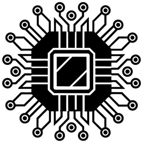 Black And White Illustration Of A Microchip With Connecting Lines