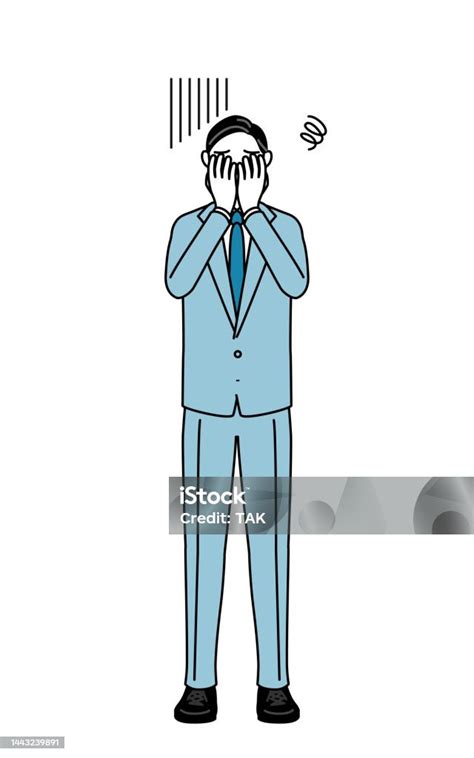 고위 사업가 임원 관리자 및 대통령이 우울증에 얼굴을 가리고 있는 간단한 선 그리기 그림 Shinnyushain에 대한 스톡 벡터 아트 및 기타 이미지 Istock