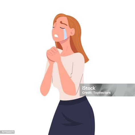 슬픔과 슬픔에서 울고 흐느끼는 우는 여자 캐릭터 슬프고 화가 난 벡터 일러스트 레이 션 감정에 대한 스톡 벡터 아트 및 기타