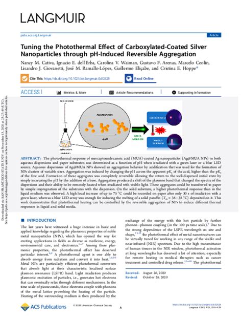 Pdf Tuning The Photothermal Effect Of Carboxylated Coated Silver