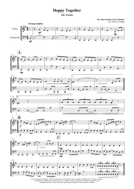 Happy Together By The Turtles String Duet Digital Sheet Music