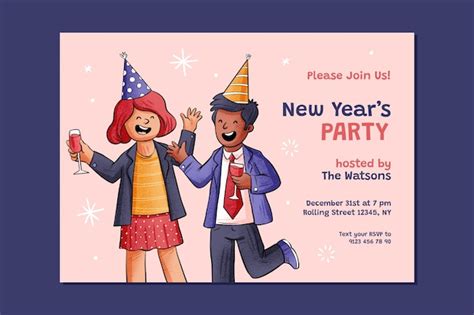 Free Vector Hand Drawn New Year Eves Invitation Template