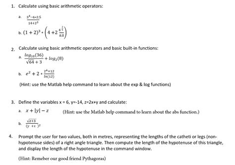 Solved 1 Calculate Using Basic Arithmetic Operators A