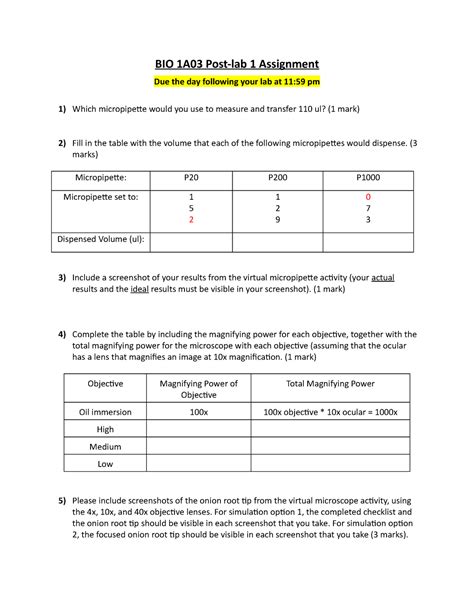 bio 1a03 post lab 1 assignment bio 1a03 post lab 1 assignment due the