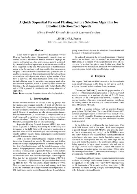 Pdf A Quick Sequential Forward Floating Feature Selection Algorithm For Emotion Detection From