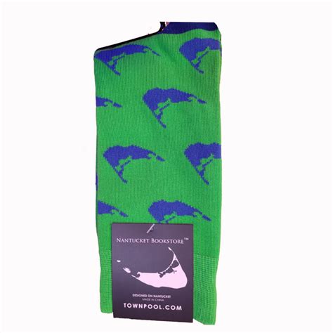Kelly Green Nantucket Island Socks With Blue Island Townpool