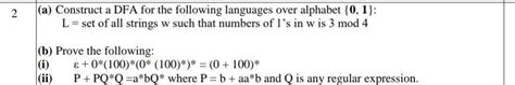 Solved A Construct A Dfa For The Following Languages Over Chegg