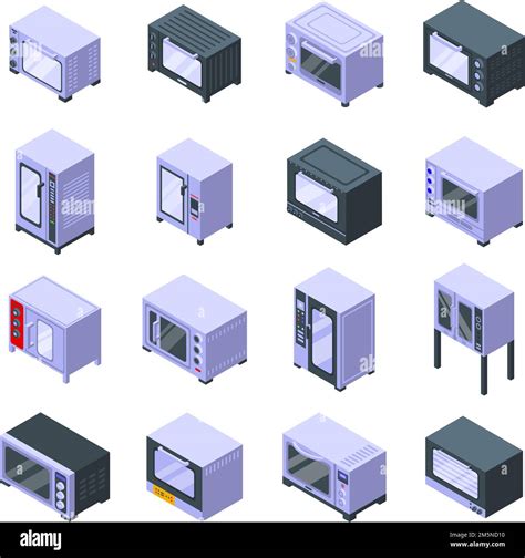 Convection Oven Icons Set Isometric Set Of Convection Oven Vector