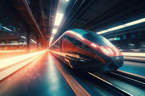 Futuristic Train Moving Forward Fast Motion Blur Generative Ai Stock