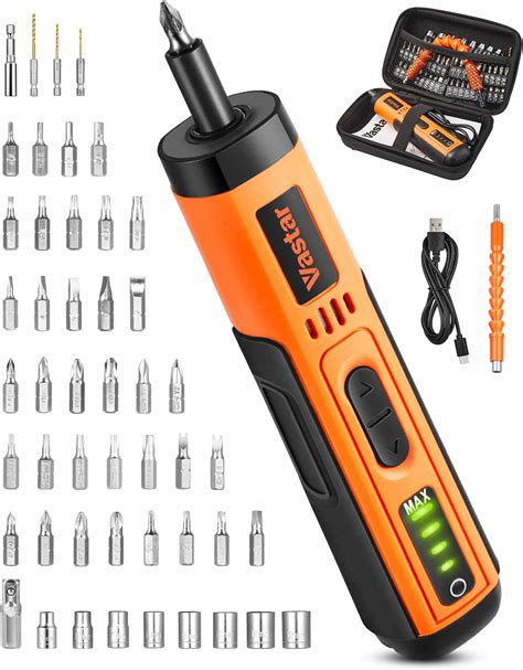 Vastar 42v Electric Screwdriver Kit 4 Torque Settings 49pcs Cordless