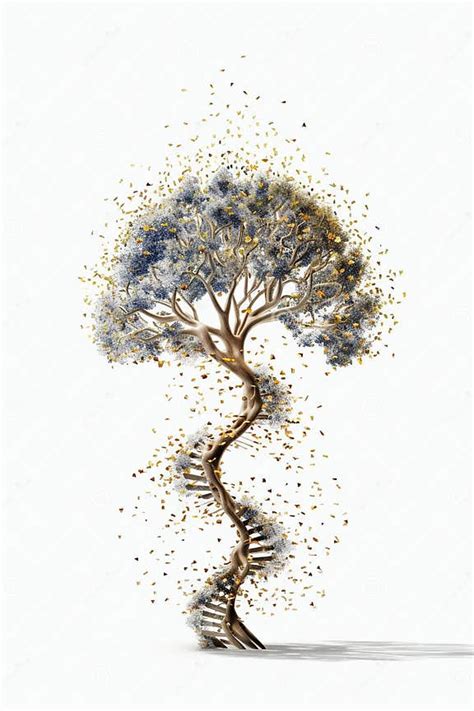 Human Dna Helix With Tree Green Leaves Eco Concept For Medical