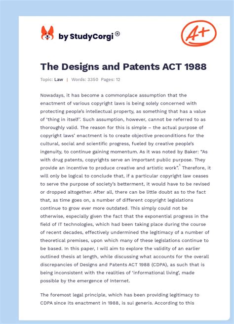 The Designs And Patents Act 1988 Free Essay Example